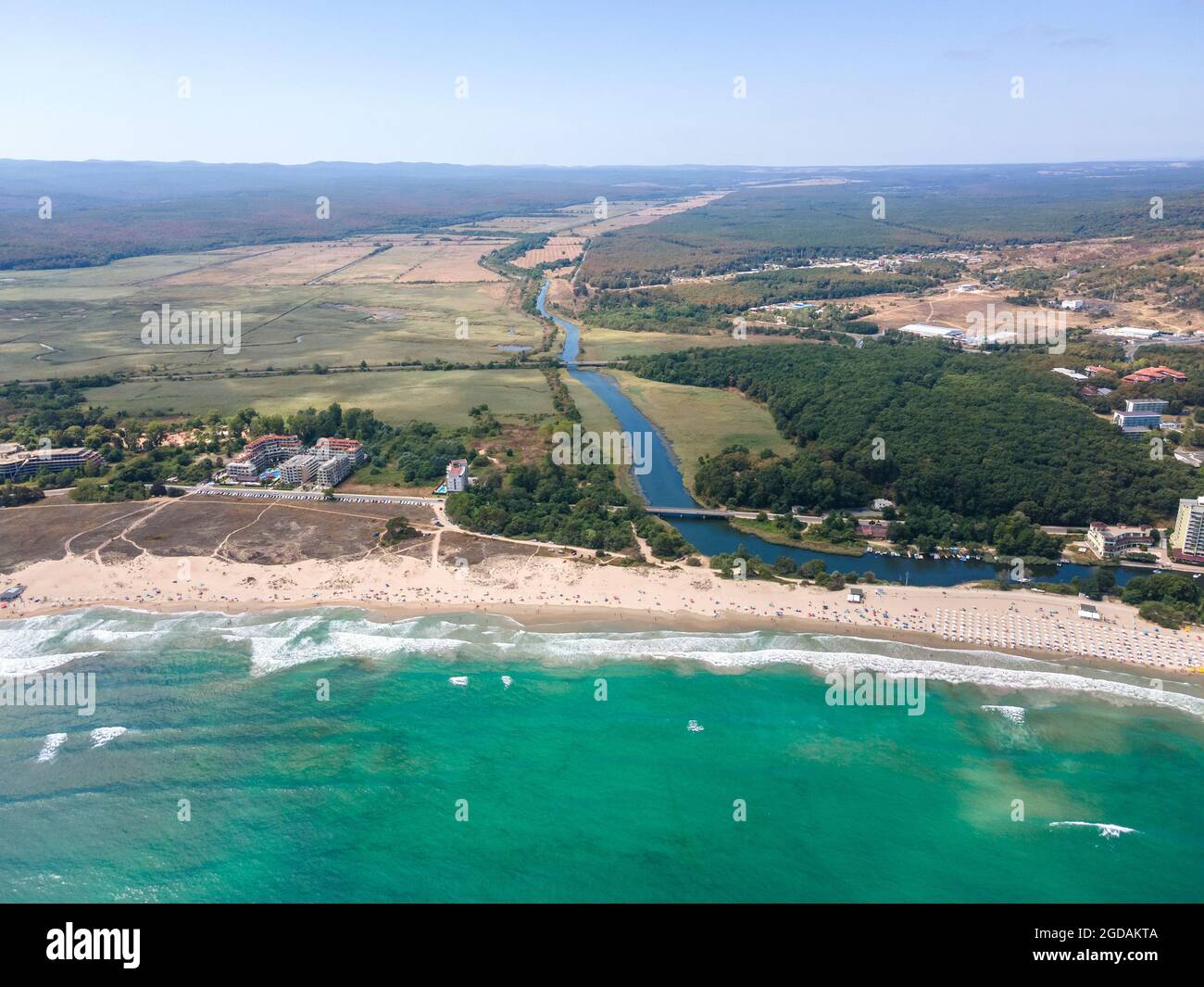 Amazing Aerial view of South Beach of Primorsko, Burgas Region ...