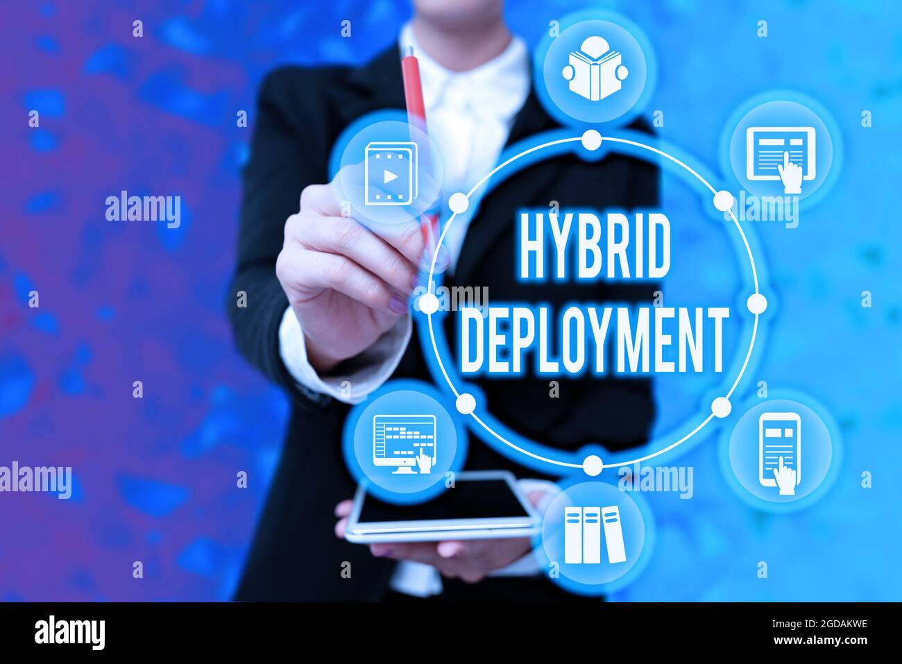 Text caption presenting Hybrid Deployment. Word Written on a ...