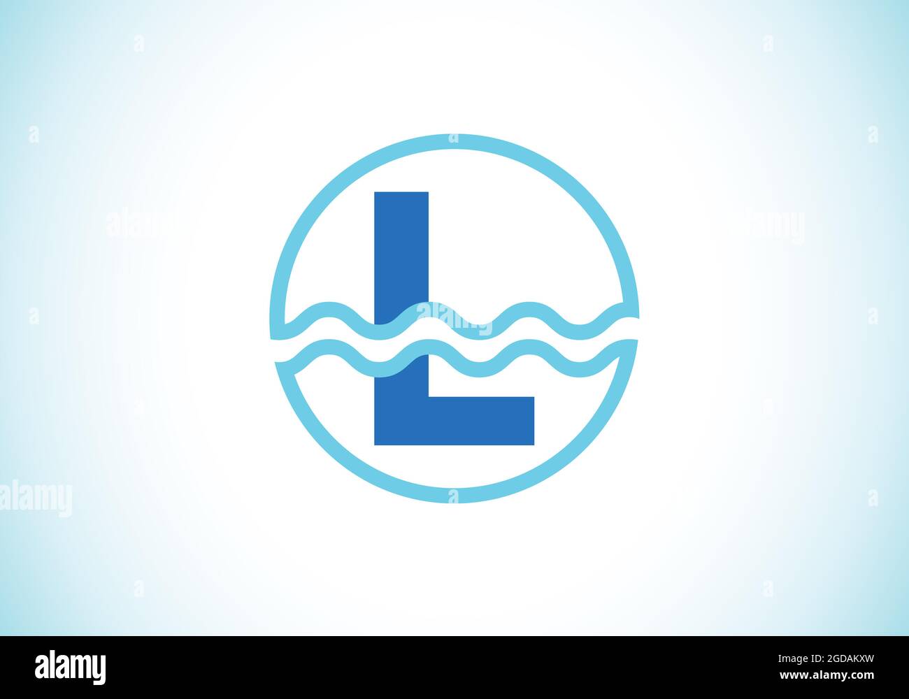 Initial L monogram alphabet in a circle with water waves. Water wave ...