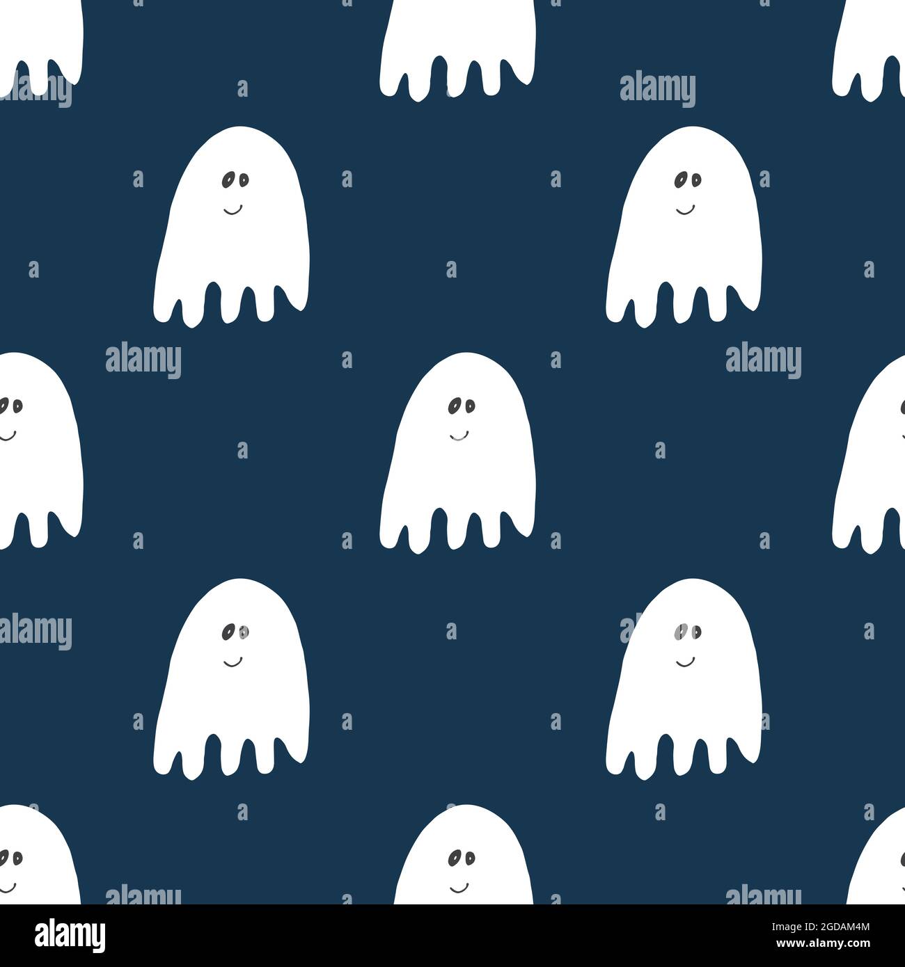 Cute ghost seamless pattern design. Halloween holiday, cartoon background, vector illustration ...