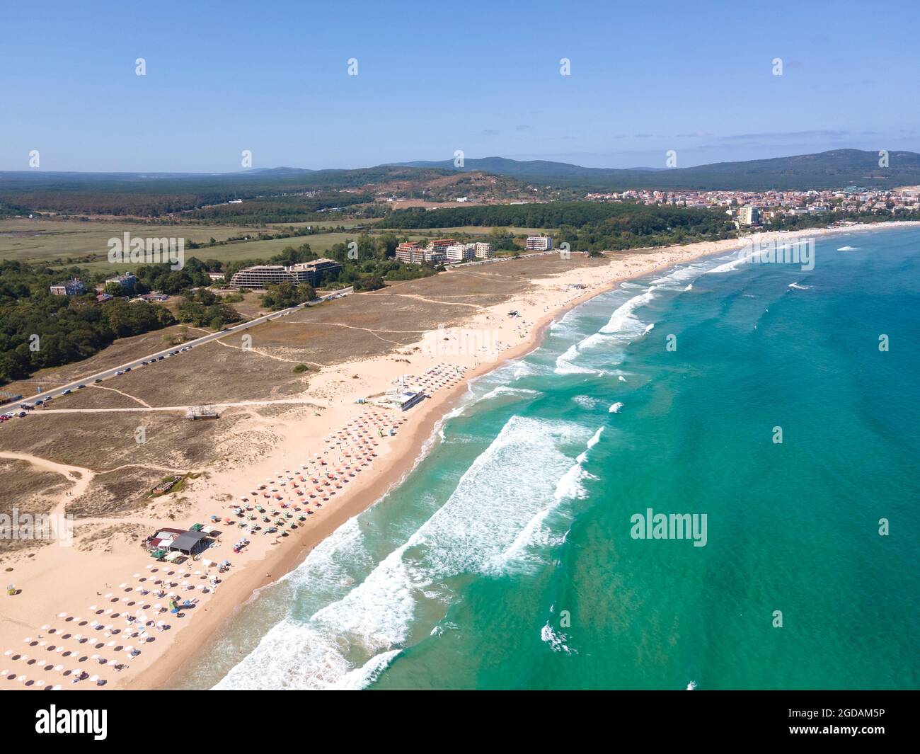 Amazing Aerial view of South Beach of Primorsko, Burgas Region ...