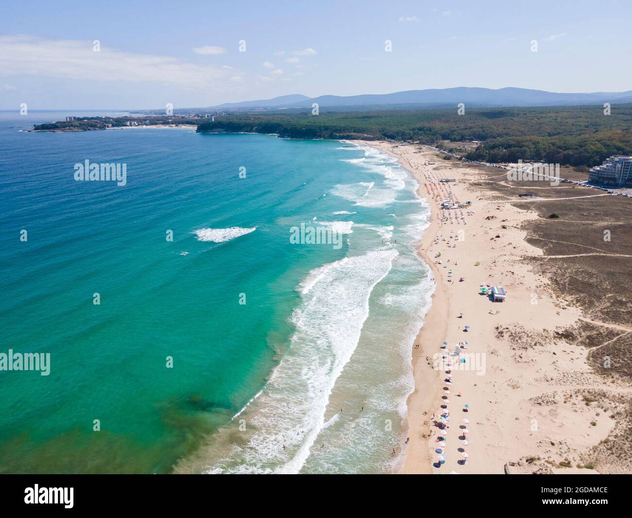 Amazing Aerial view of South Beach of Primorsko, Burgas Region ...
