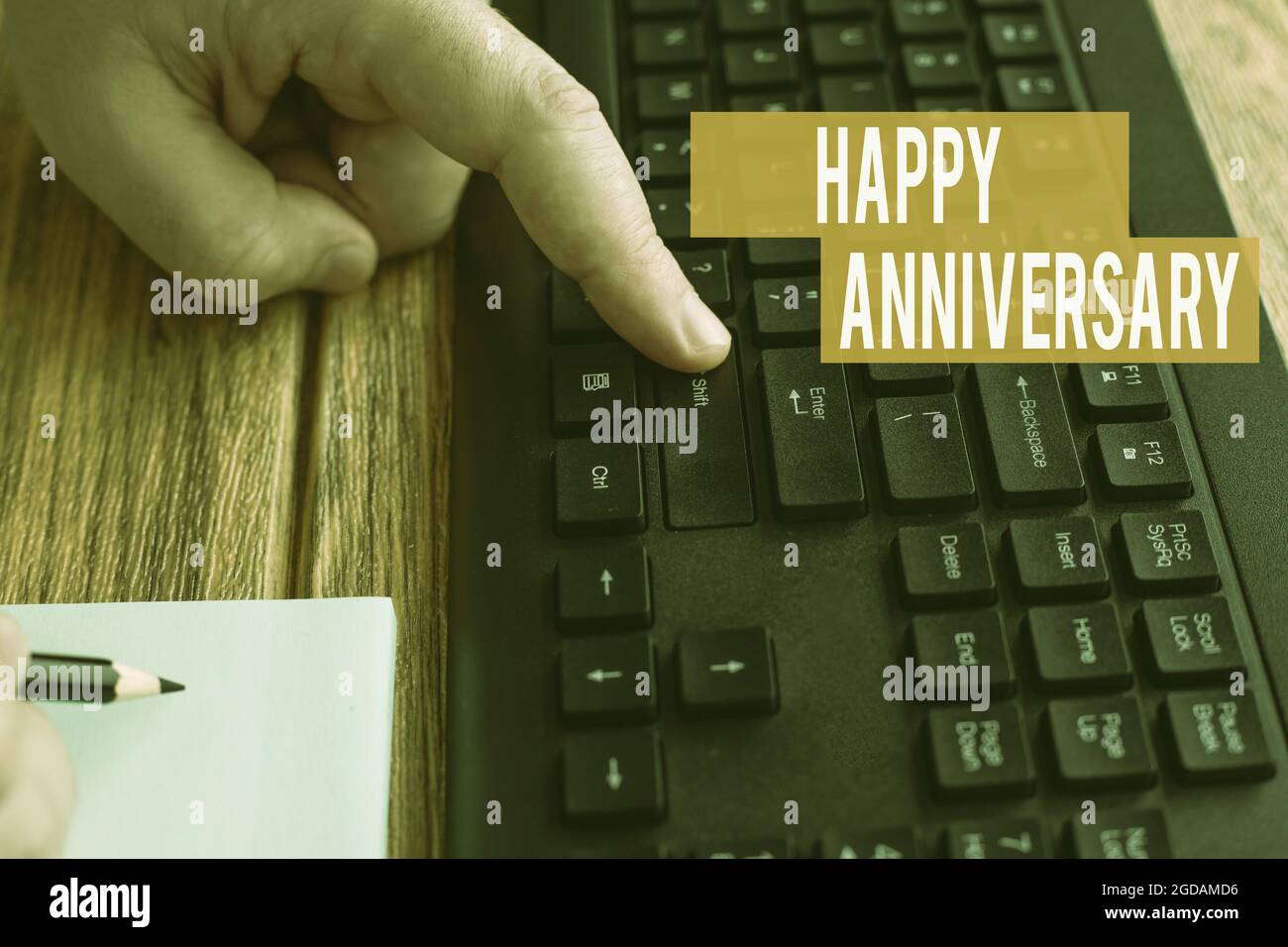 Writing displaying text Happy Anniversary. Concept meaning The annually ...