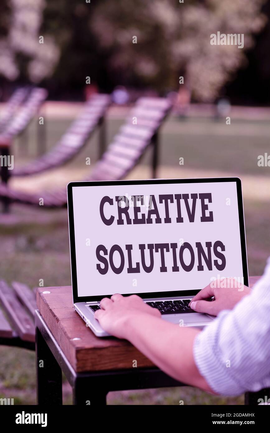 Inspiration showing sign Creative Solutions. Business approach mental ...