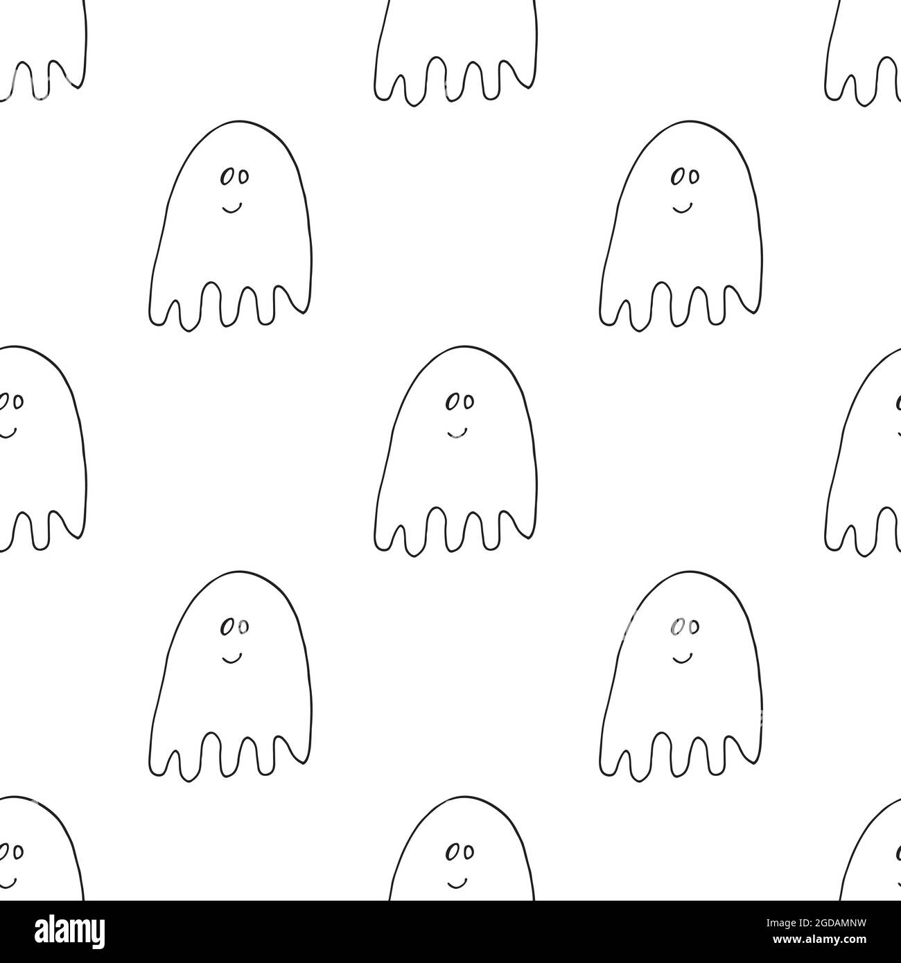 Cute ghost seamless pattern design. Halloween holiday, cartoon background, vector illustration ...
