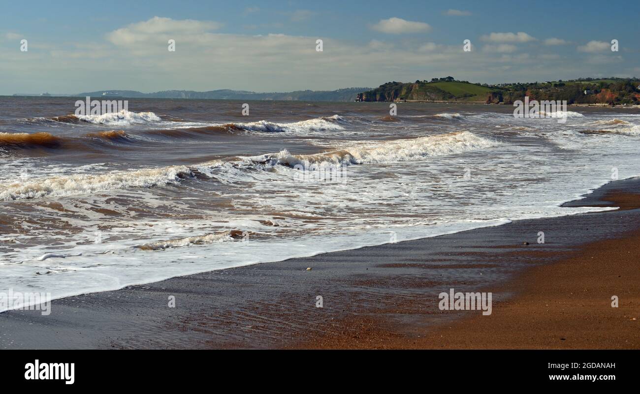 Waves breaking on the beach at Dawlish, South Devon Stock Photo - Alamy