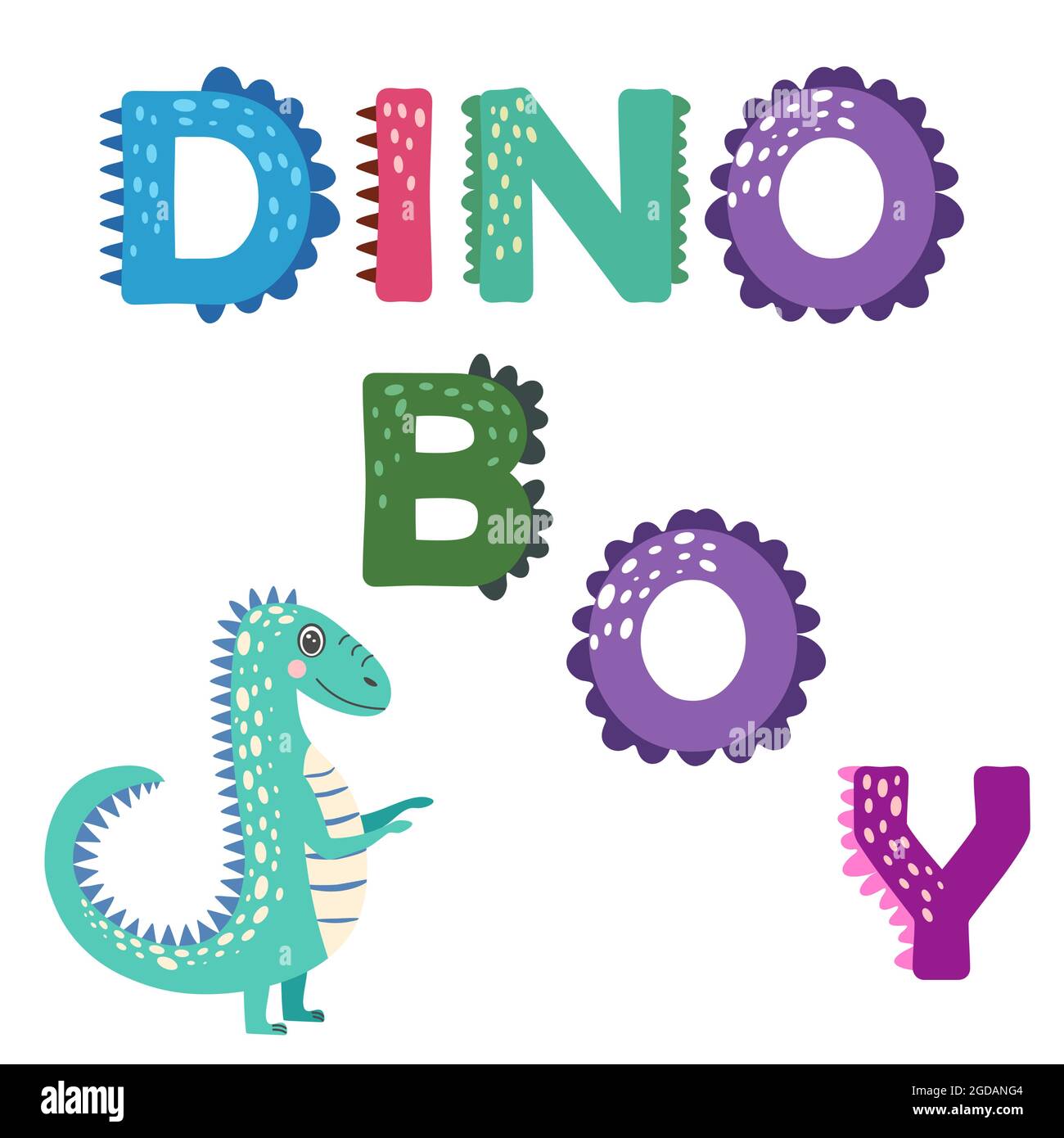 Dino boy. Dinosaur lettering. Childish design for birthday invitation or baby shower, poster ...