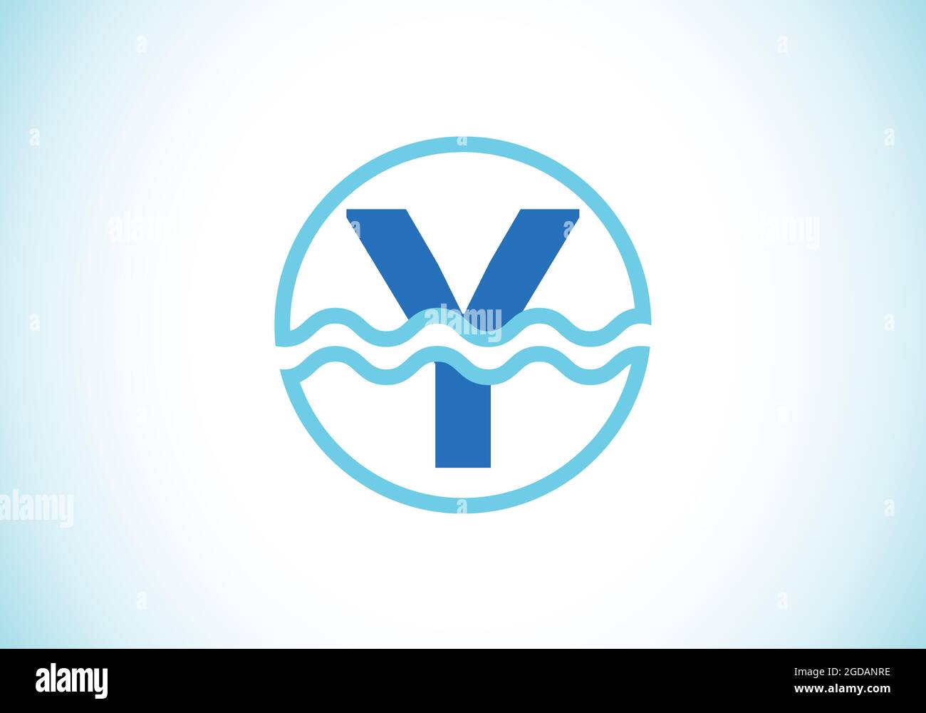 Initial Y monogram alphabet in a circle with water waves. Water wave ...
