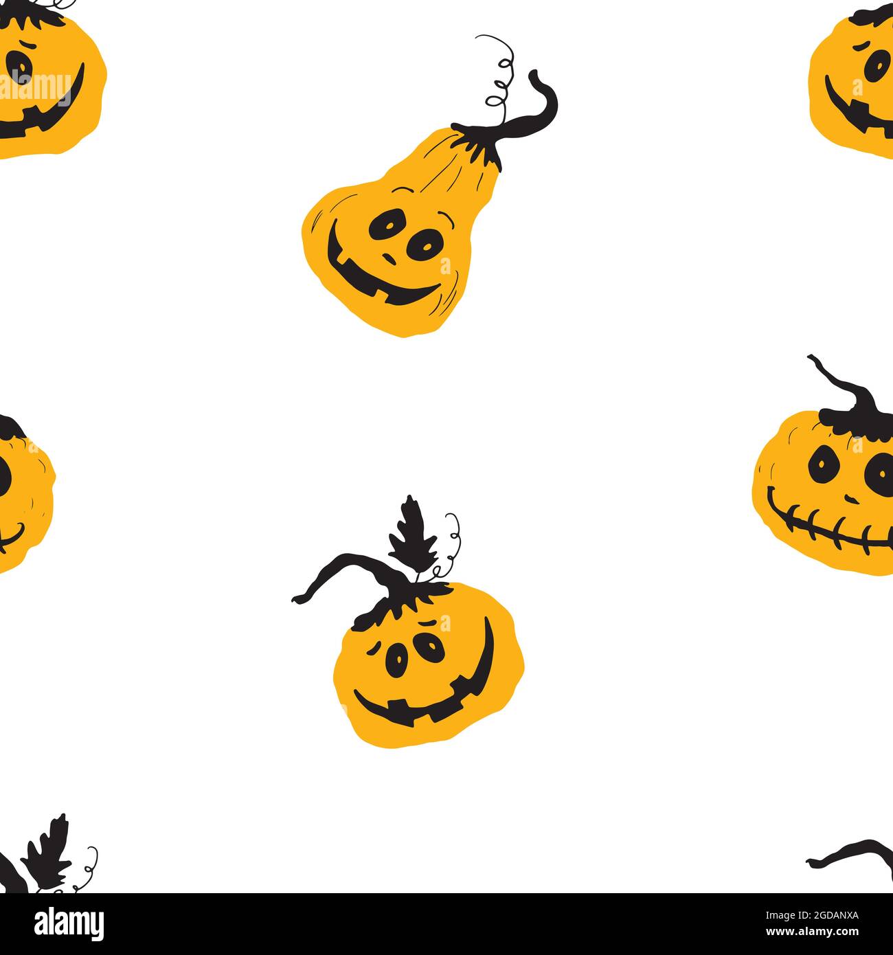 Halloween pumpkin seamless pattern. Cute cartoon pumpkins, holiday background design, vector ...