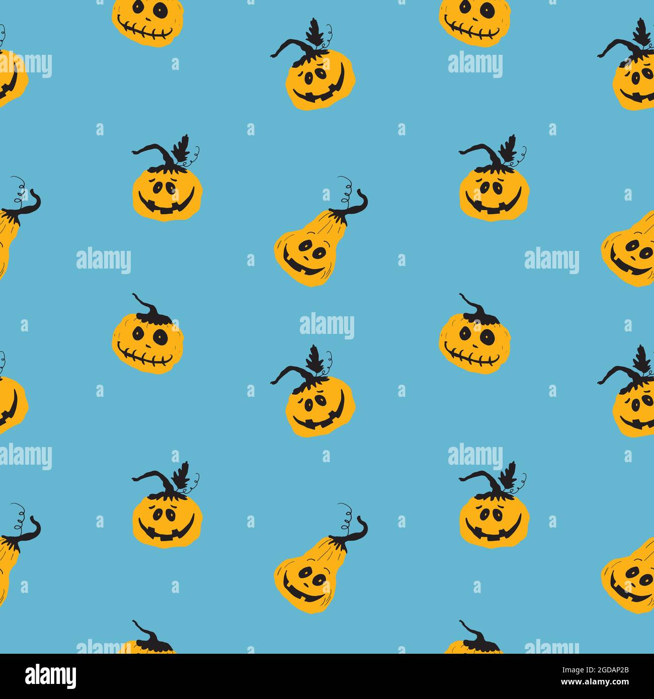 Halloween pumpkin seamless pattern. Cute cartoon pumpkins, holiday background design, vector ...