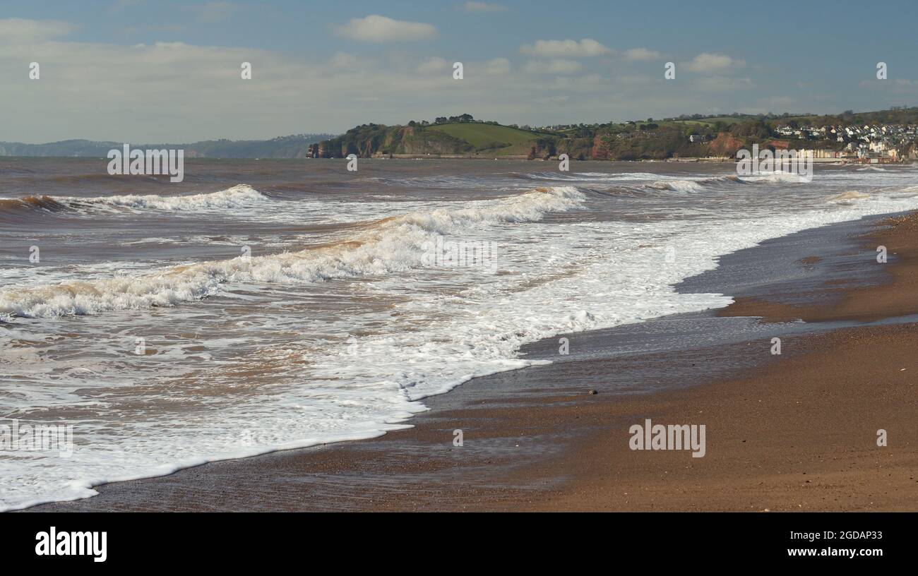 Waves breaking on the beach at Dawlish, South Devon Stock Photo - Alamy