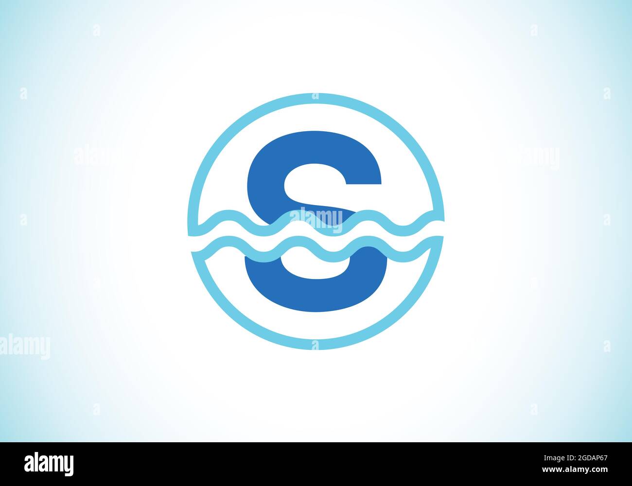 Initial S monogram alphabet in a circle with water waves. Water wave ...
