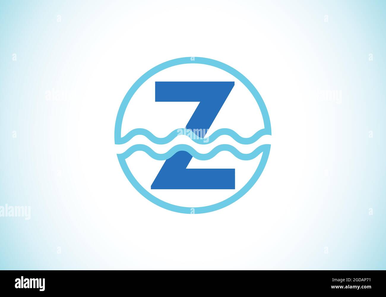 Initial Z monogram alphabet in a circle with water waves. Water wave ...