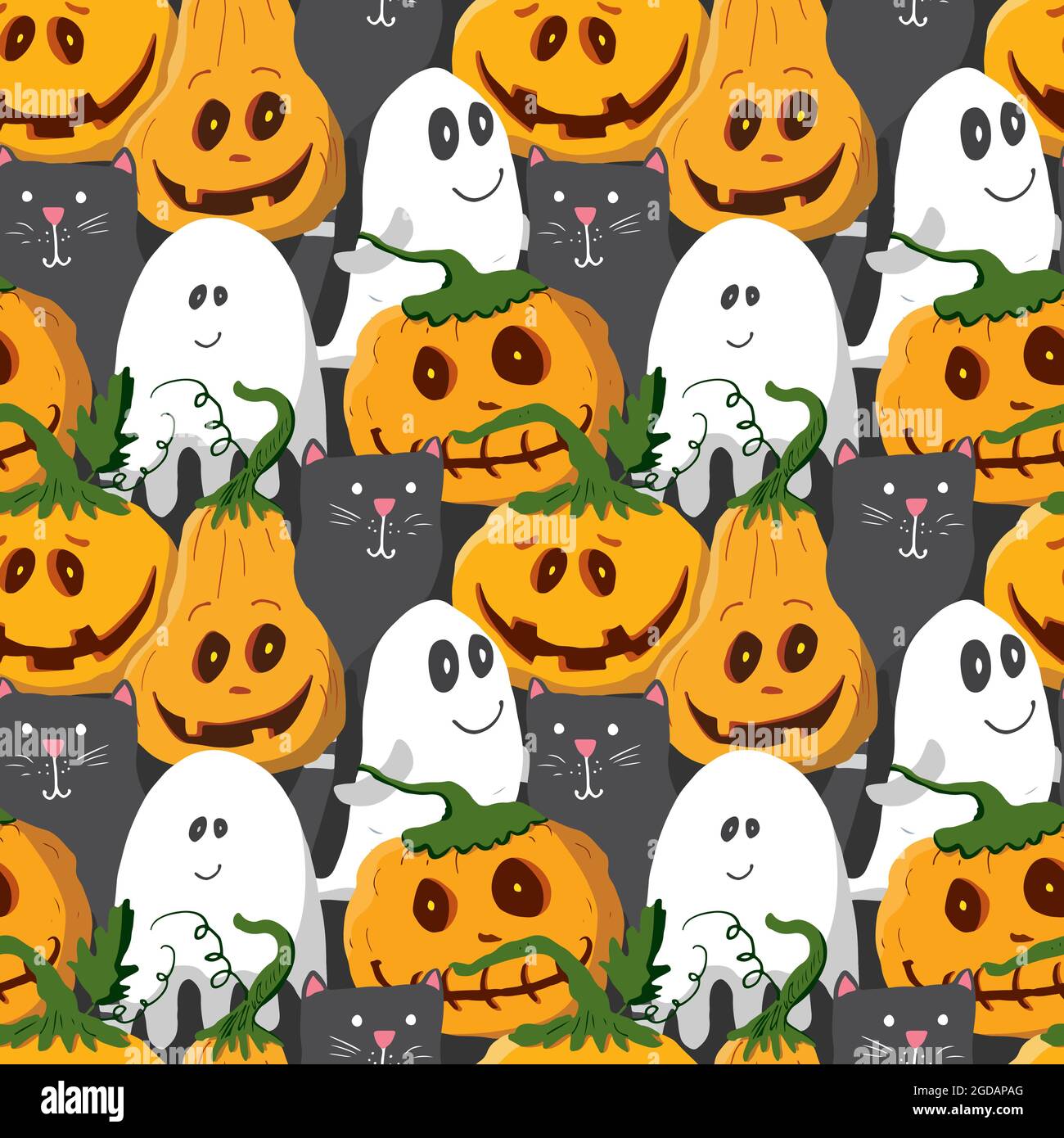 Halloween seamless pattern design. Cute cartoon elements, holiday ...