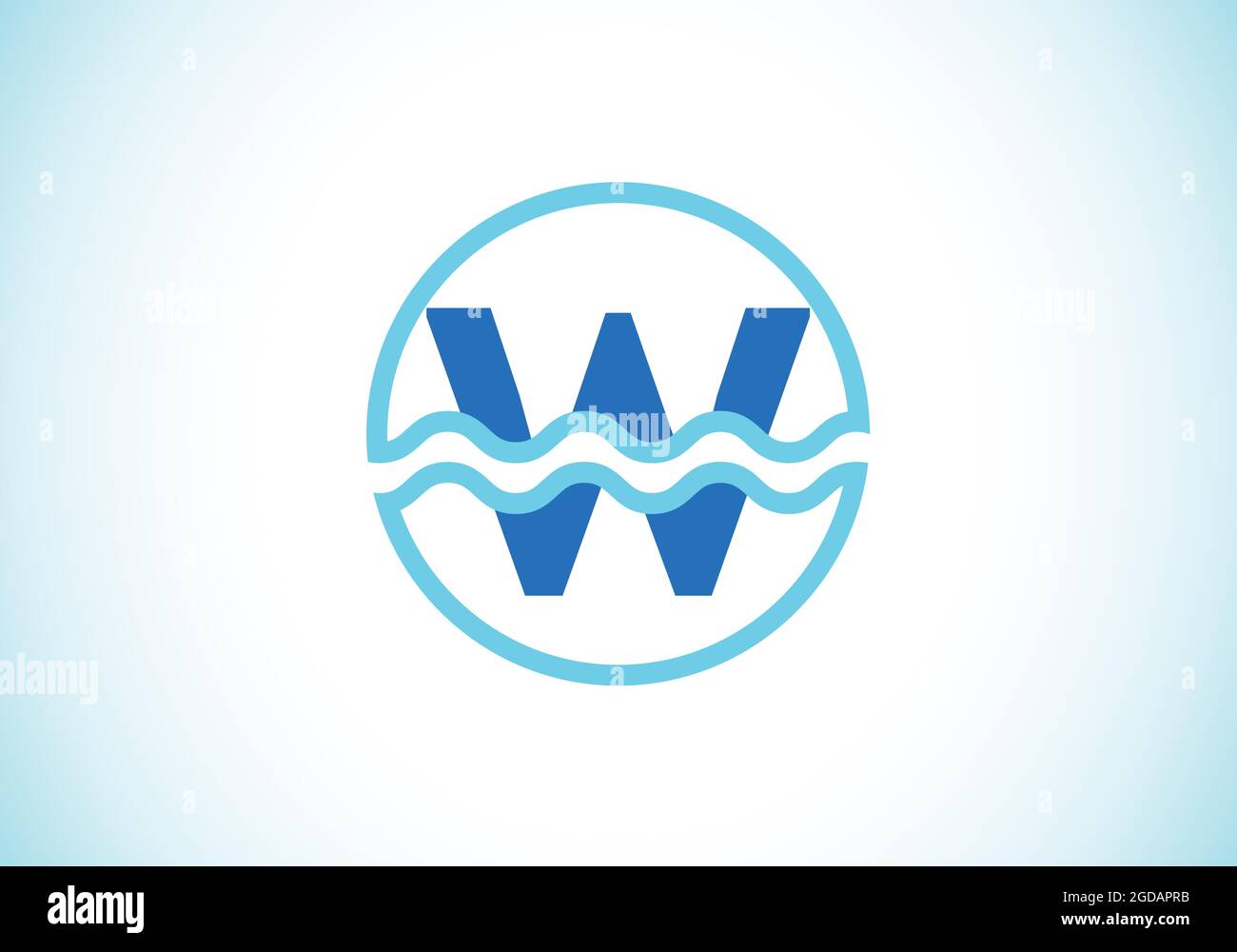 Initial W monogram alphabet in a circle with water waves. Water wave ...