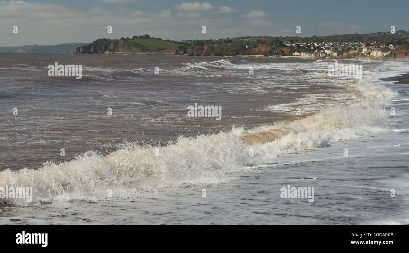 Waves breaking on the beach at Dawlish, South Devon Stock Photo - Alamy