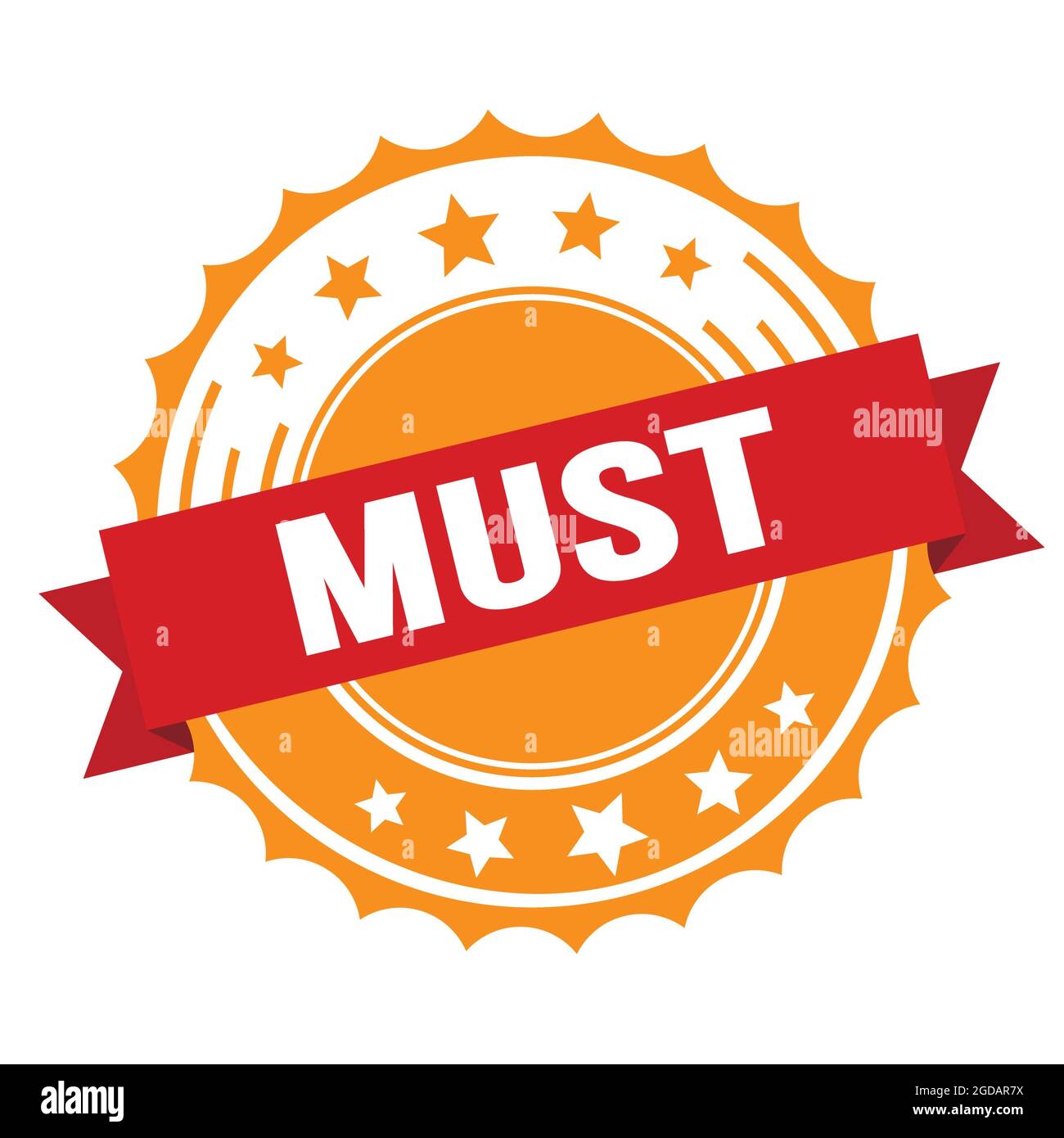 MUST text on red orange ribbon badge stamp Stock Photo - Alamy