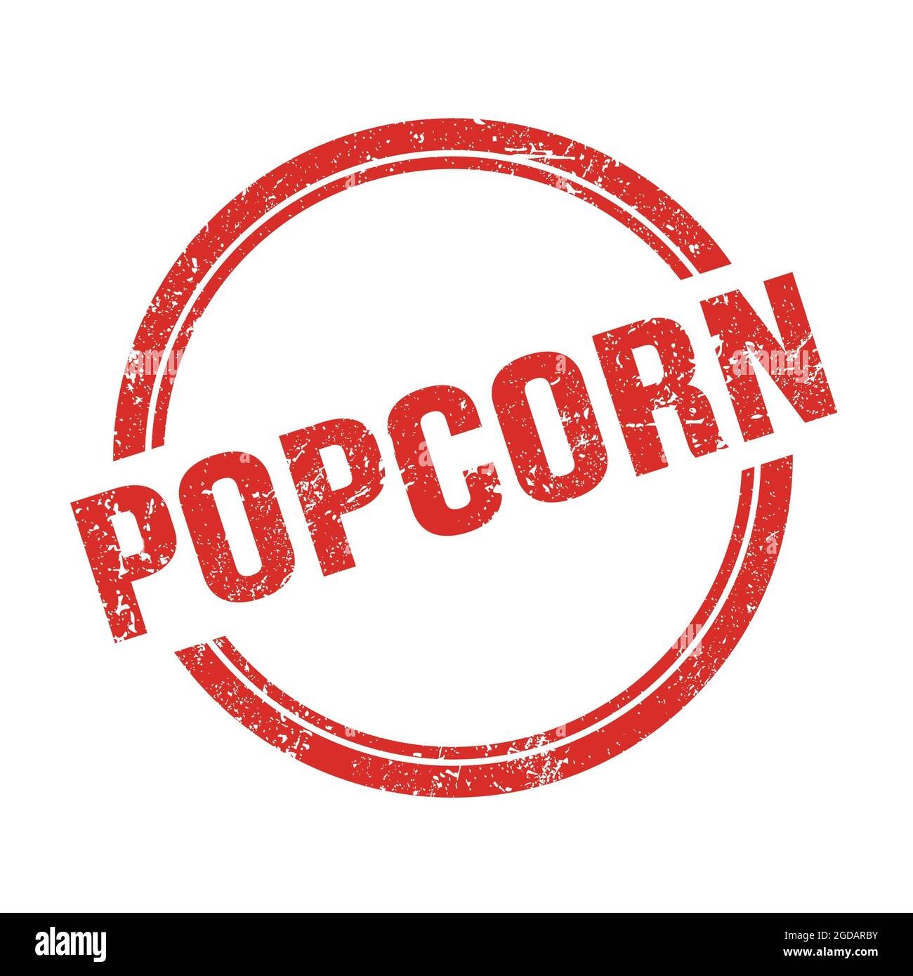 POPCORN text written on red grungy vintage round stamp Stock Photo - Alamy