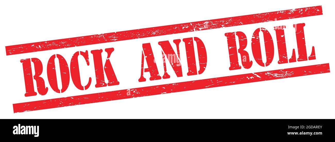 ROCK AND ROLL text on red grungy rectangle vintage stamp Stock Photo ...