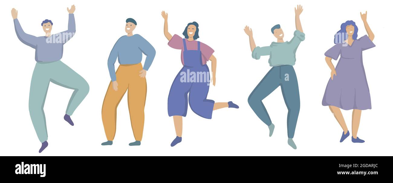 Group of happy jumping and laughing people. Flat happy characters set ...