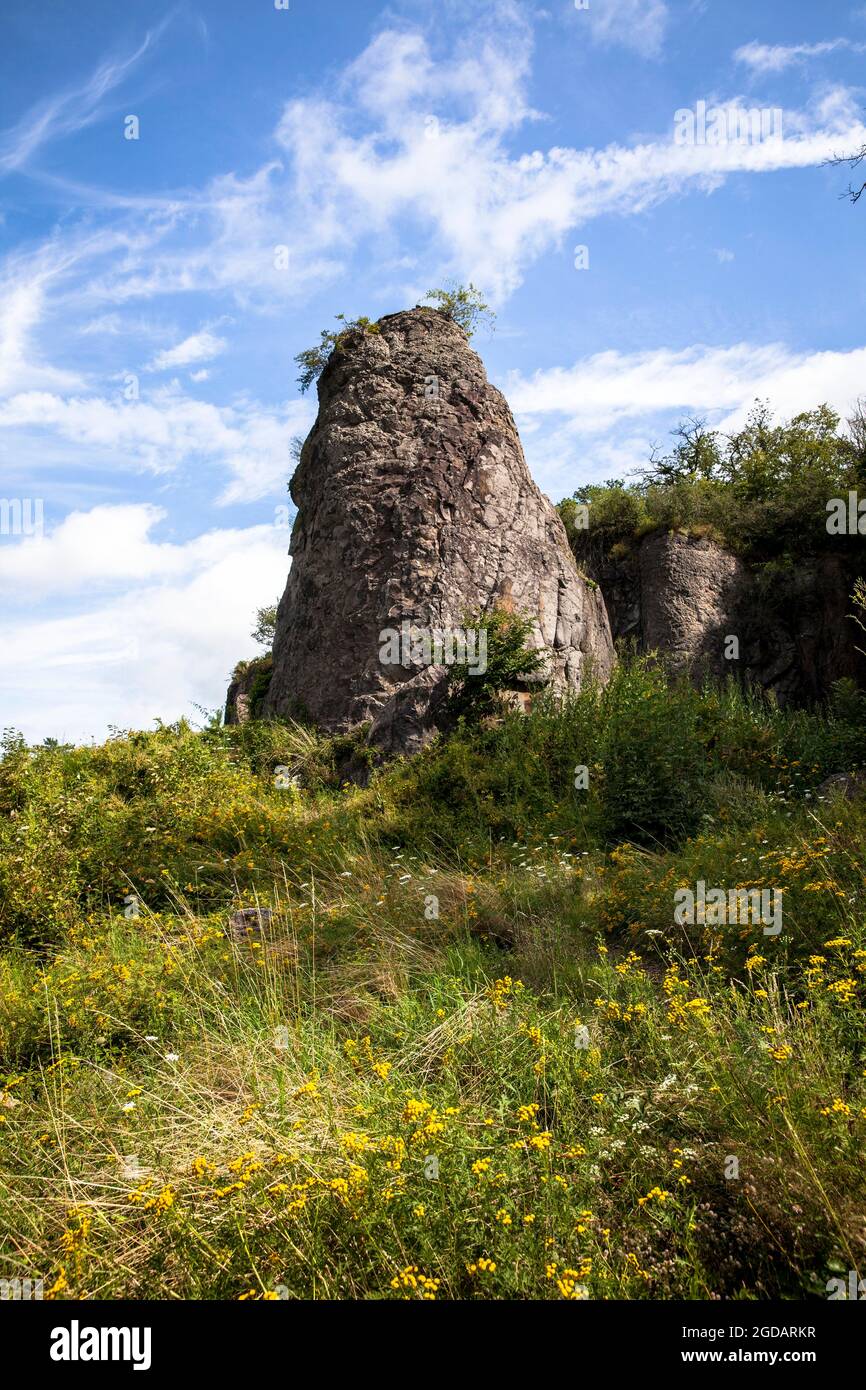 rock pillar of the Stenzelberg mountain in the Siebengebirge hill range ...