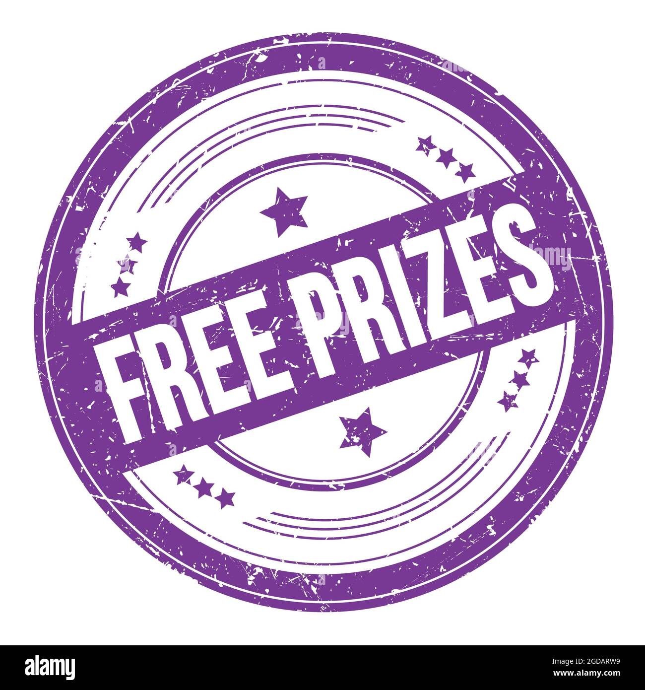 FREE PRIZES words on violet round stamp sign Stock Photo - Alamy