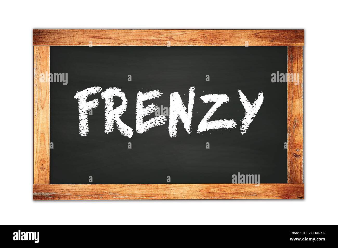 FRENZY text written on black wooden frame school blackboard Stock Photo ...