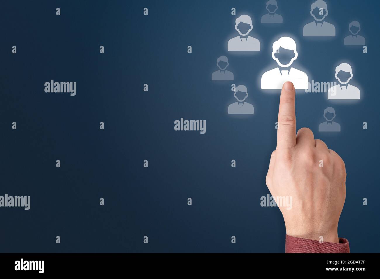 human resources and management concept. hand choosing people icon ...