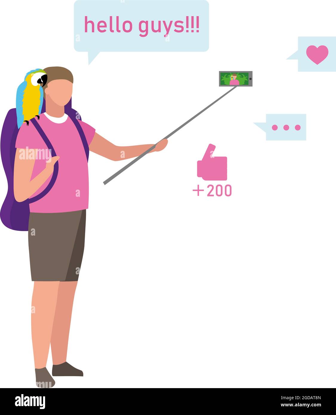 Male traveler records live stream semi flat color vector character ...