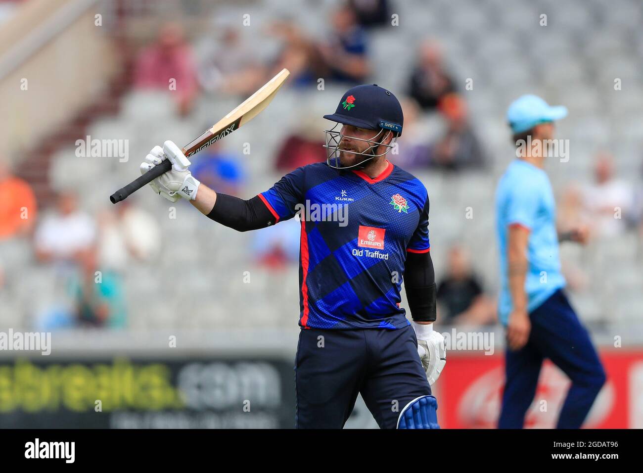 Manchester, UK. 12th Aug, 2021. Steven Croft of Lancashire acknowledges ...