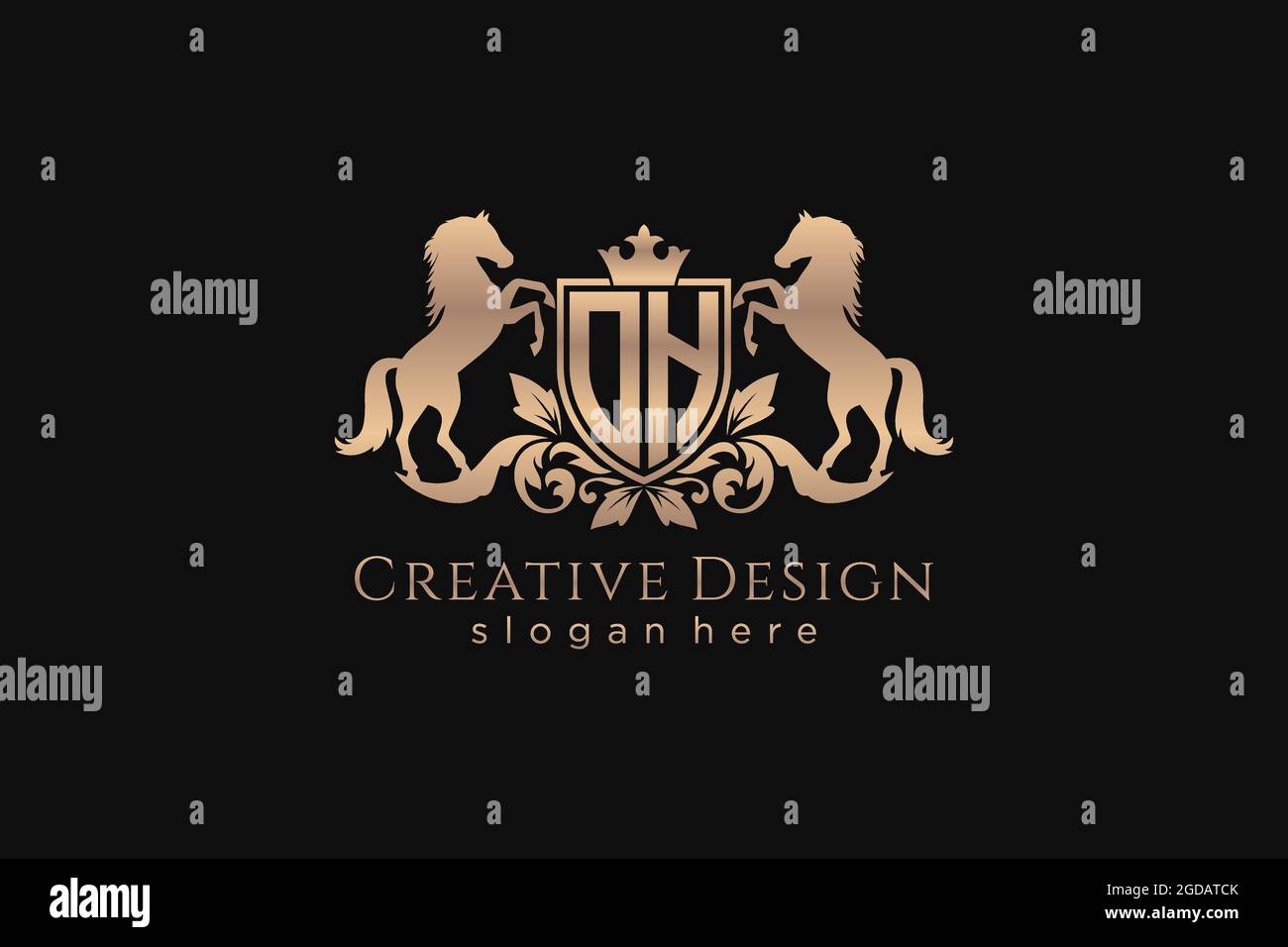 OH Retro golden crest with shield and two horses, badge template with ...