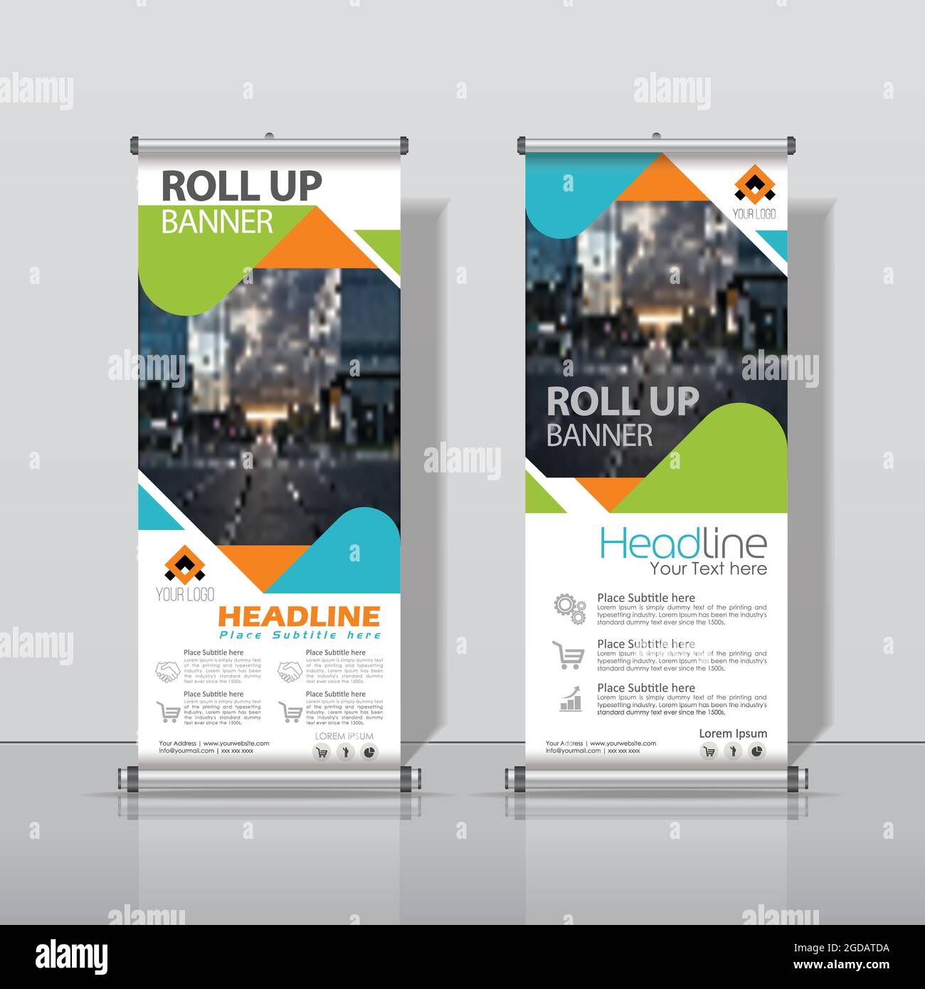 Lime Green, Orange, Blue, Roll up Banner Design, Business Abstract ...