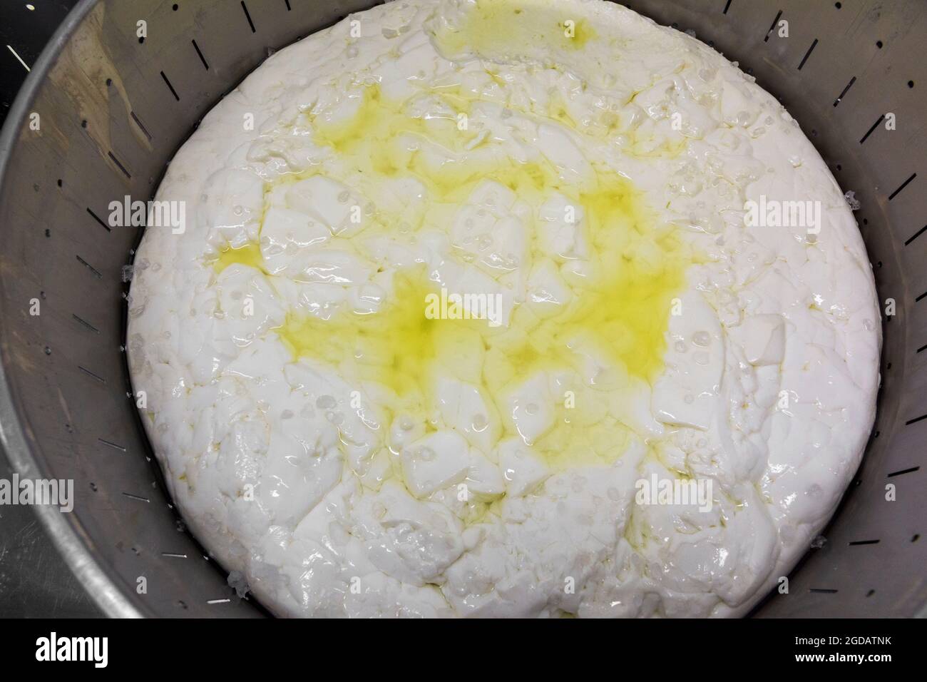 phases of Greek feta cheese production in a cheese factory in Greece ...