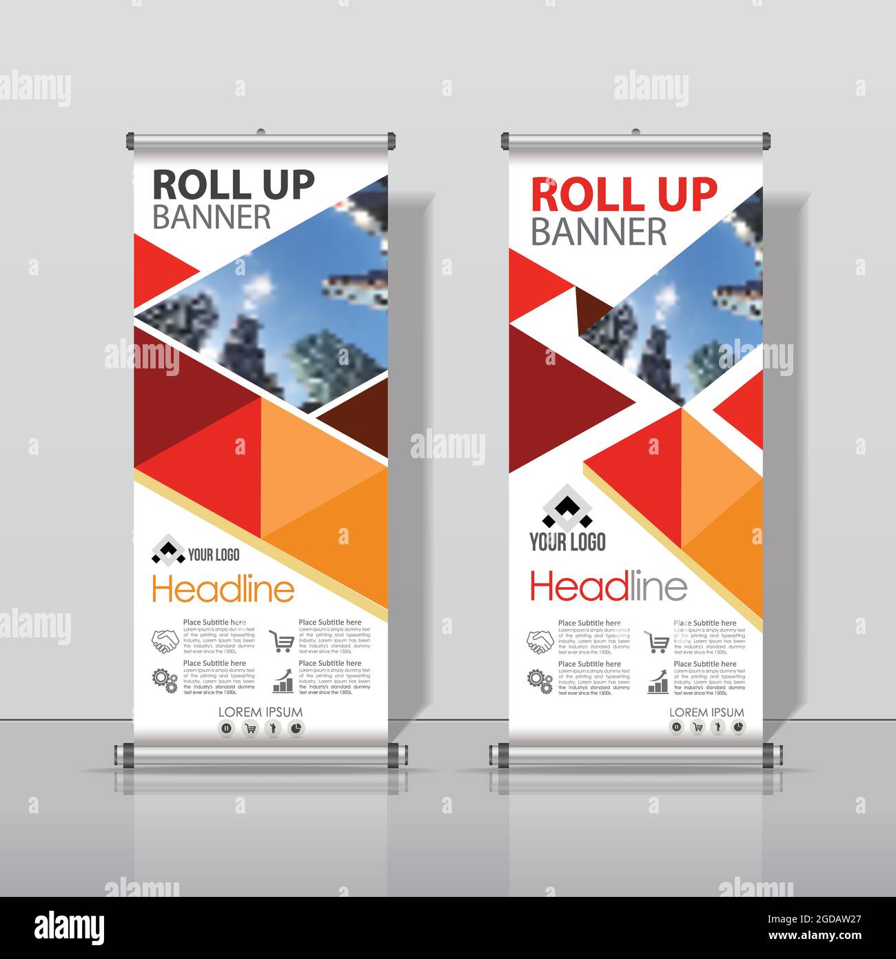 Red roll up banner hi-res stock photography and images - Alamy