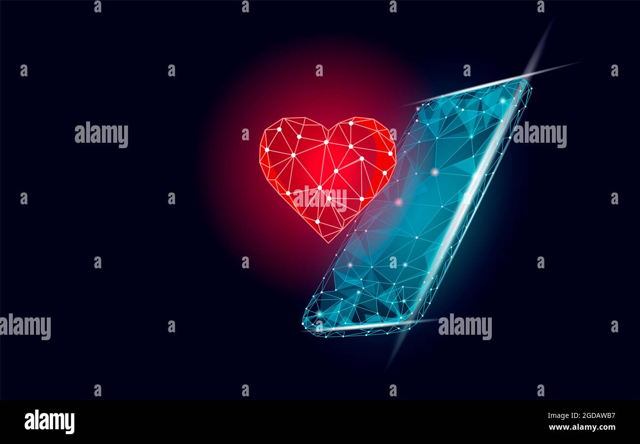 Internet dating app concept. 3D low poly smartphone romantic ...
