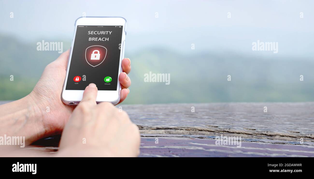 Security breach, smartphone screen Stock Photo - Alamy