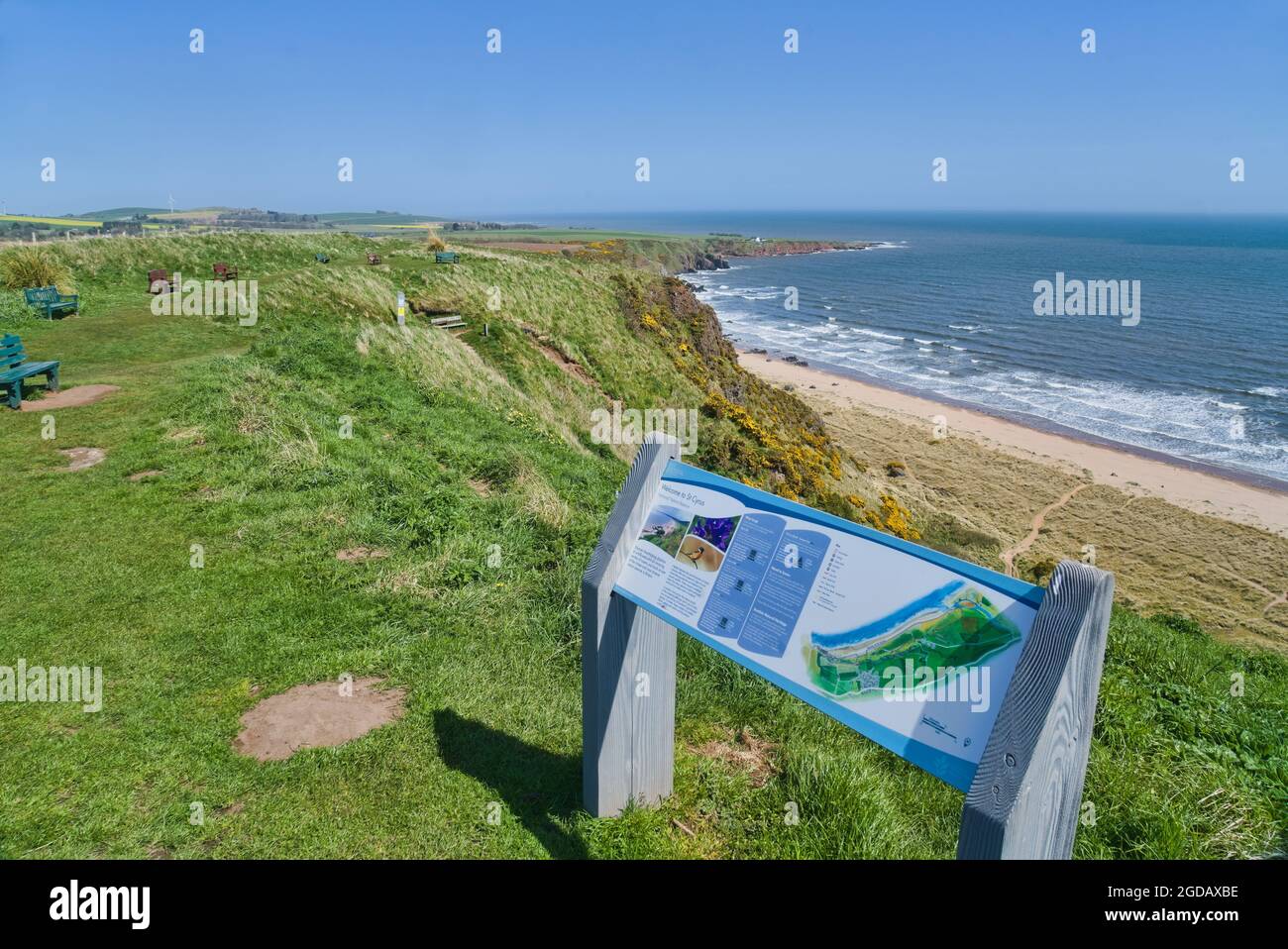 St Cyrus, plaque, notice, information board, beach, Angus, bright ...