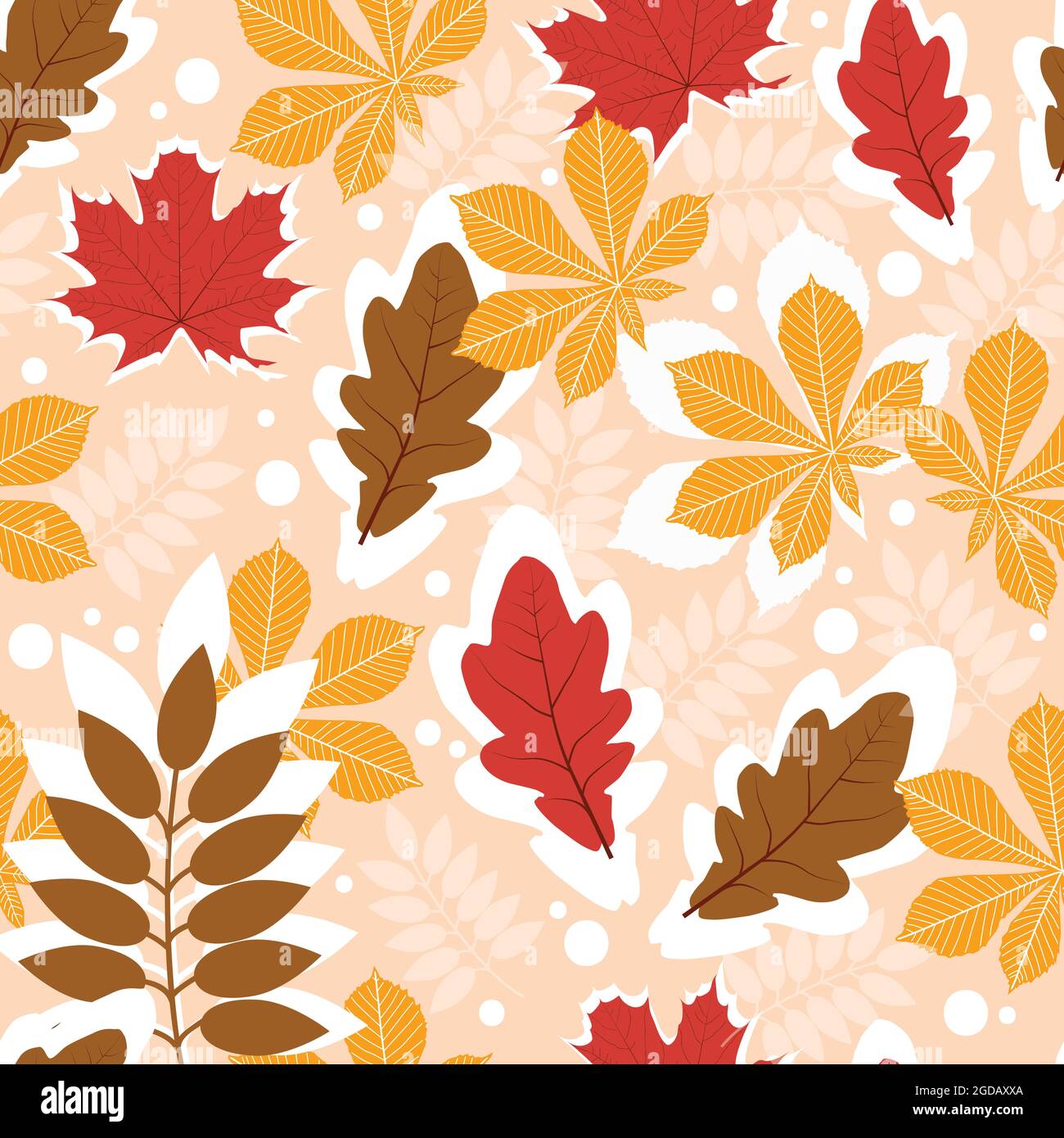Leaves in the fall season on a peach color background Stock Vector ...