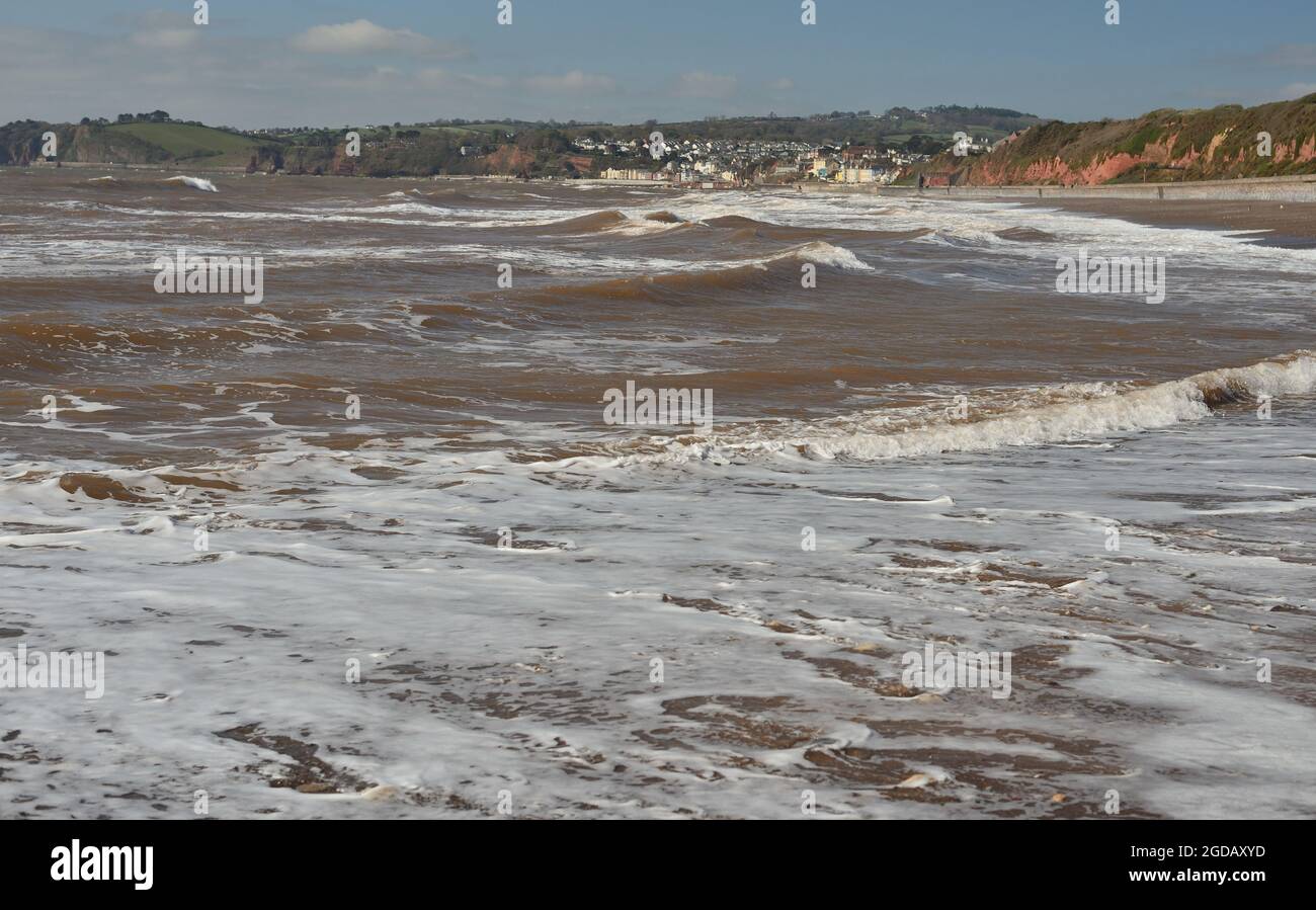 Waves breaking on the beach at Dawlish, South Devon Stock Photo - Alamy