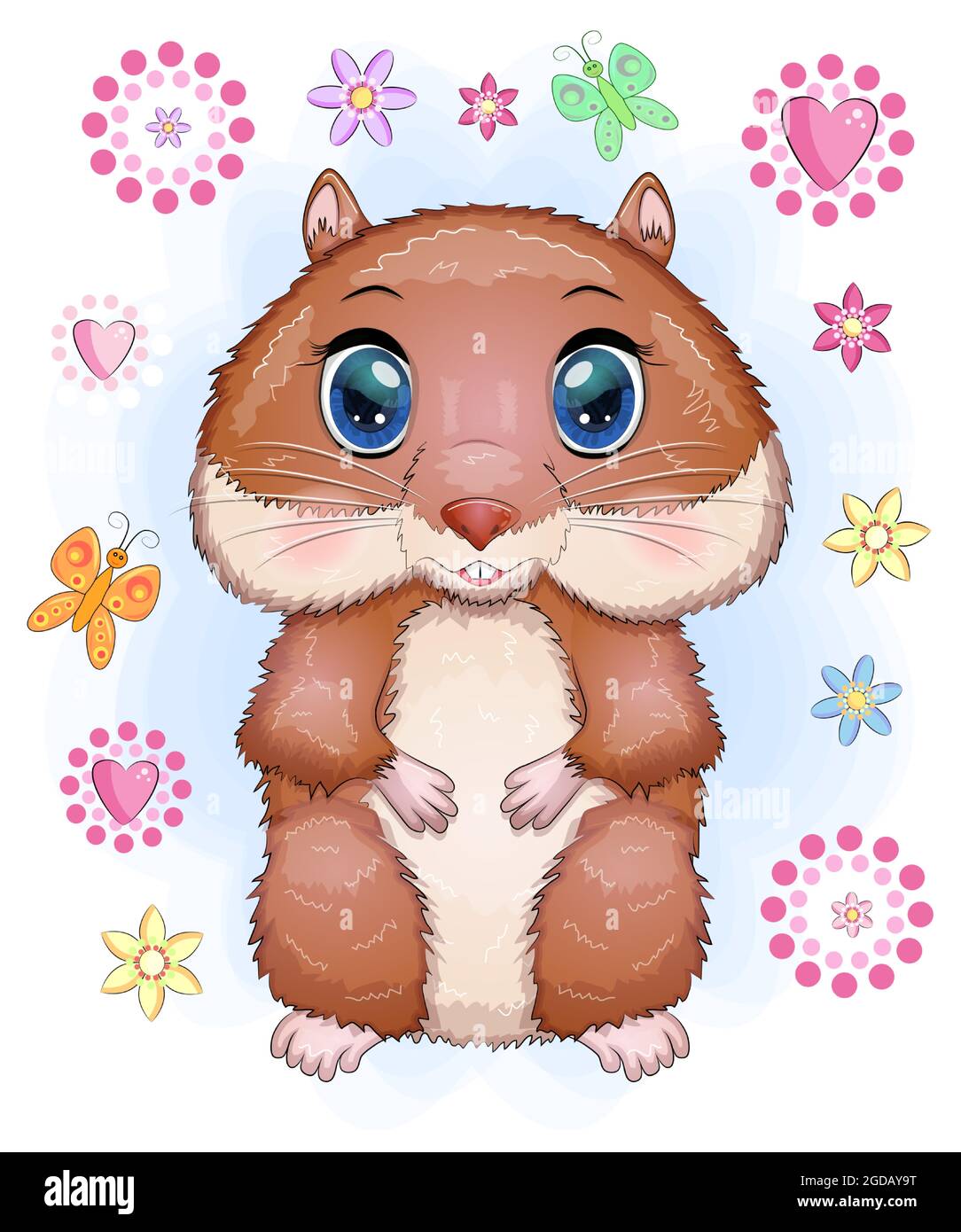 Cute cartoon hamster characters, funny animal in flowers Stock Vector ...