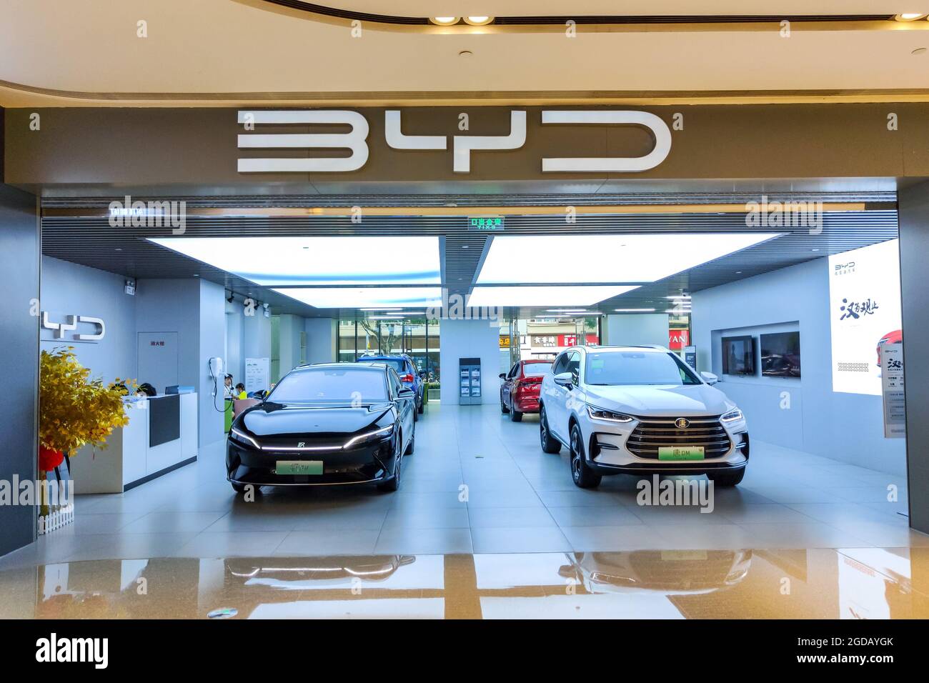 SHANGHAI, CHINA - AUGUST 12, 2021 - A view of BYD's BYD stores in ...