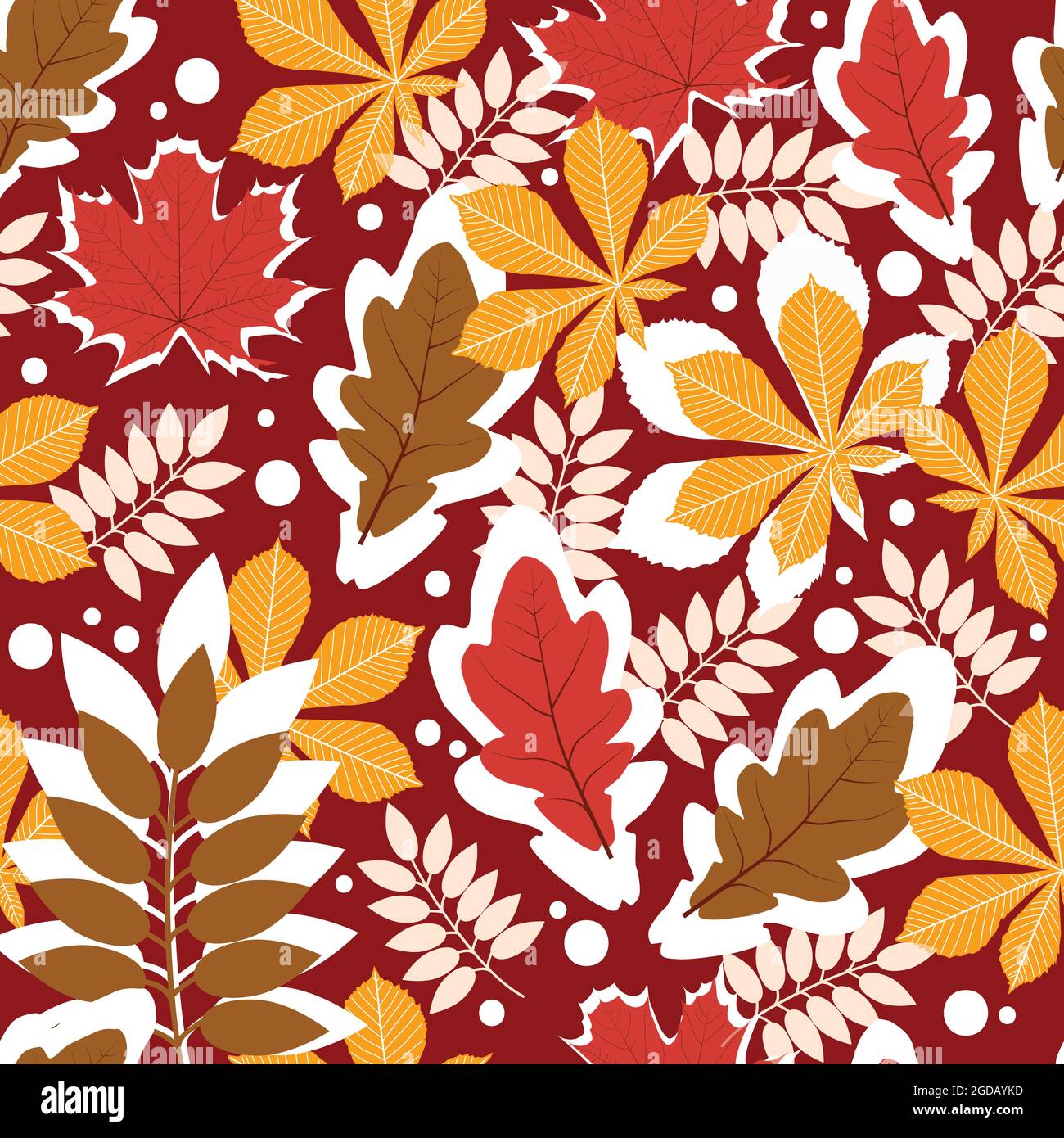 Autumn colored leaves on a burgundy color background Stock Vector Image ...
