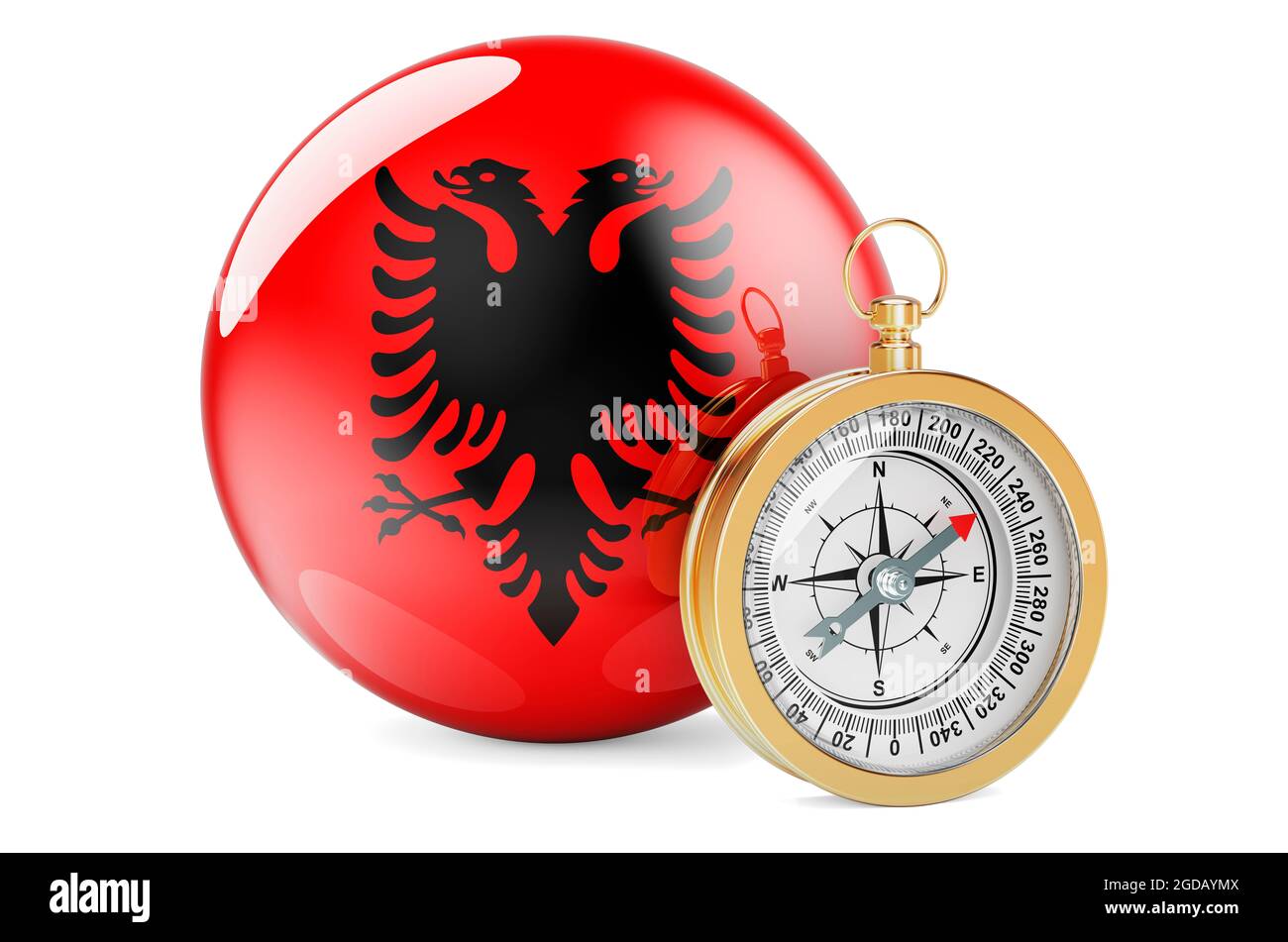 Compass with Albanian flag. Travel and tourism in Albania concept. 3D ...