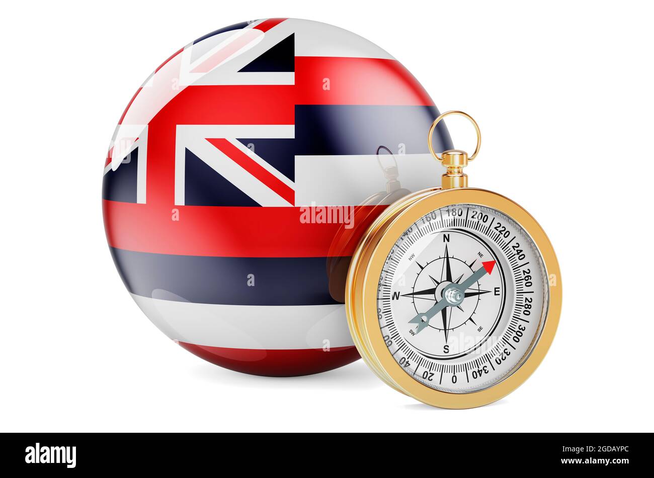 Compass with Hawaiian flag. Travel and tourism in Hawaii concept. 3D ...