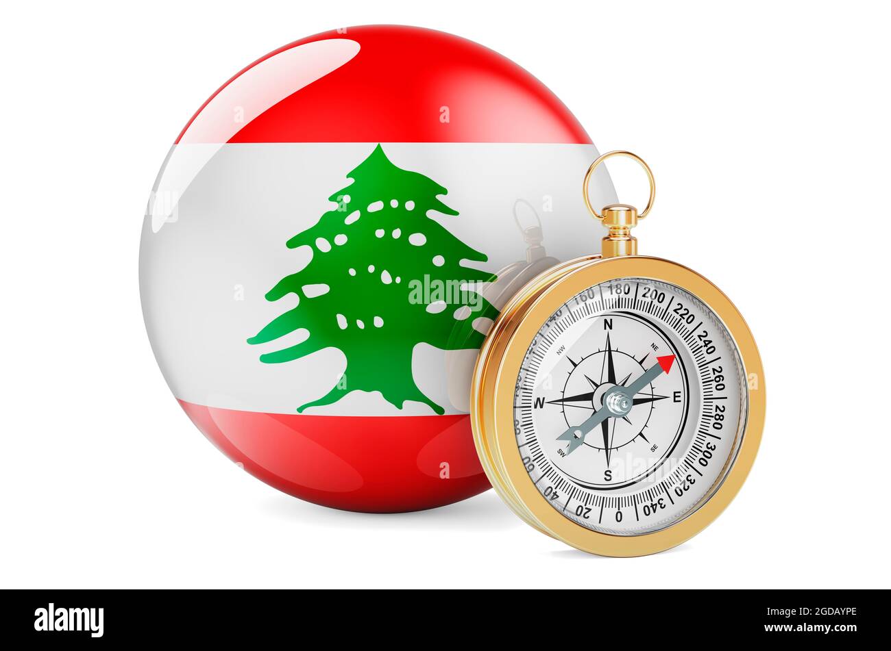 Compass with Lebanese flag. Travel and tourism in Lebanon concept. 3D ...