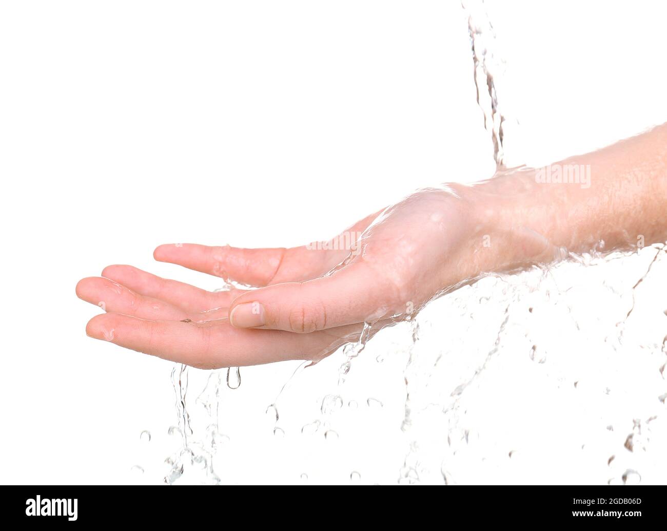 Human hand with water splashing on them isolated on white Stock Photo ...