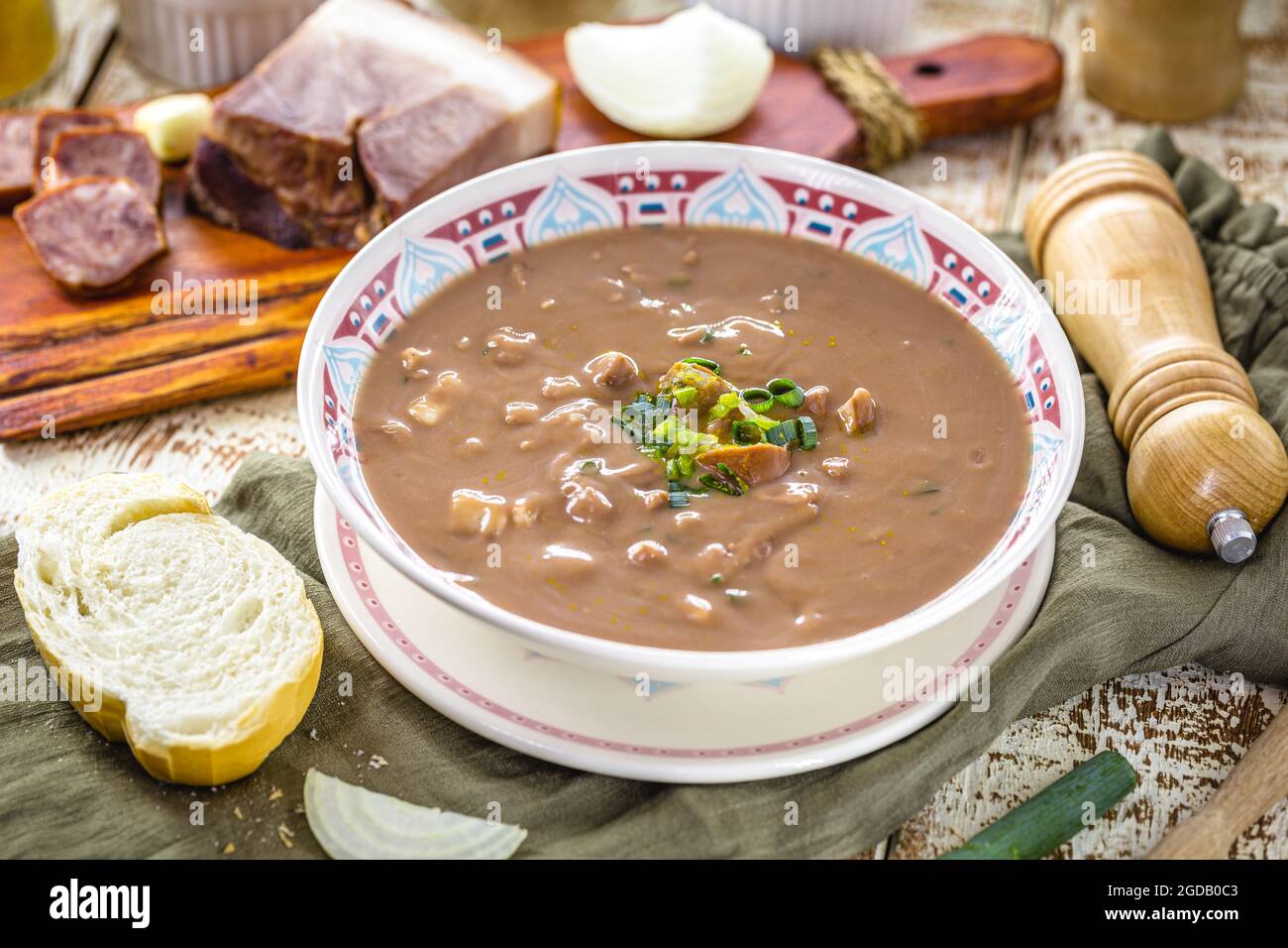 Brazilian bean broth or soup with vegetables and meat, called bean ...