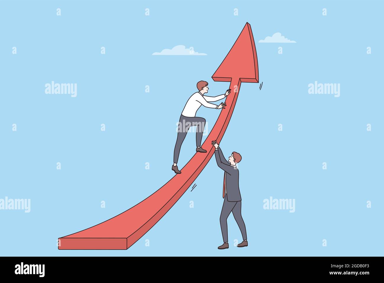 Teamwork, development, collaboration in business concept. Two young ...