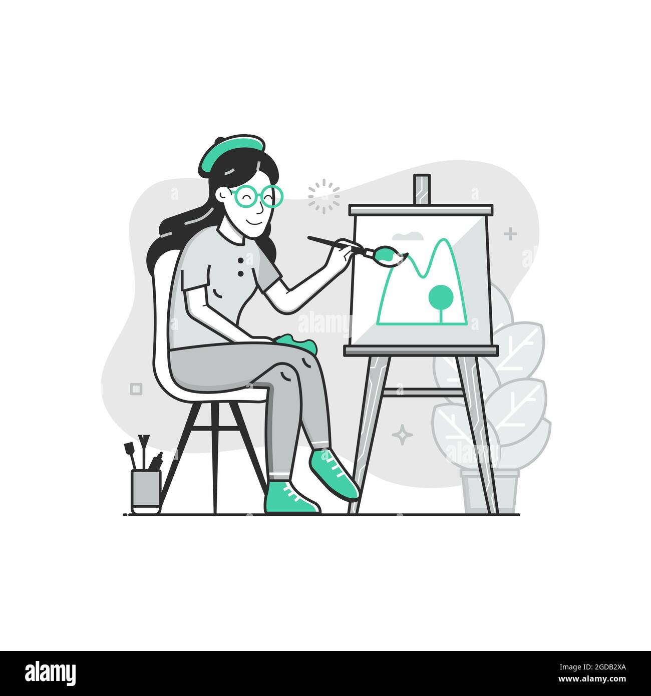 Woman plein air painting Stock Vector Images - Alamy