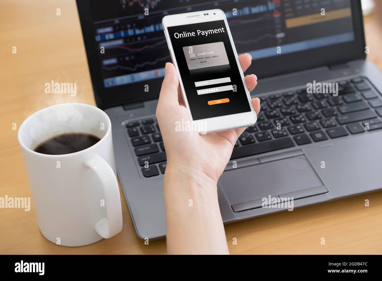 Online banking on smartphone with businessman showing screen Stock ...
